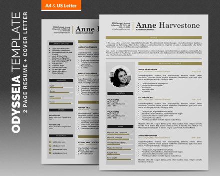 Best 2-Page Creative Resume Template / Odysseia Professional Resume