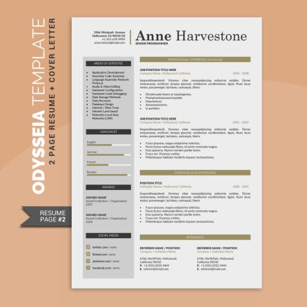 Best 2-Page Creative Resume Template / Odysseia Professional Resume