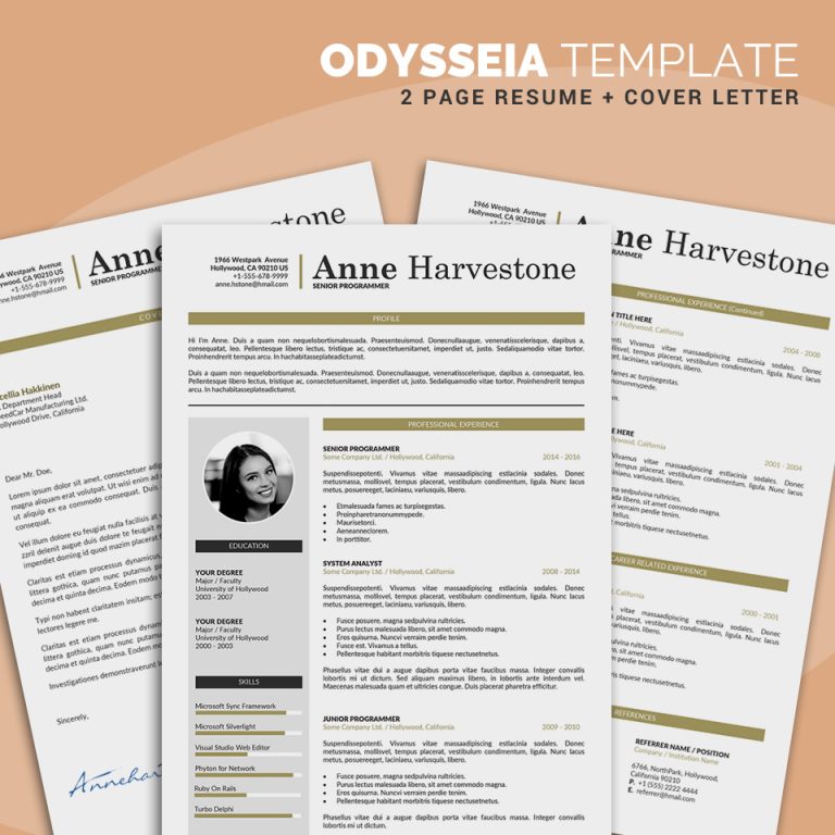 Best 2-Page Creative Resume Template / Odysseia Professional Resume